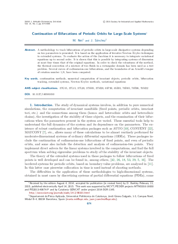 (PDF) Continuation of Bifurcations of Periodic Orbits for Large-Scale Systems