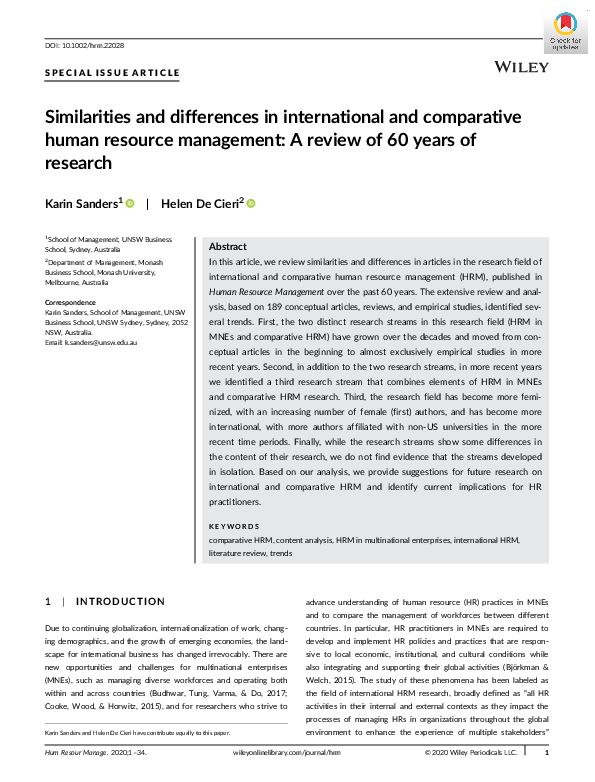 (PDF) Similarities and differences in international and comparative human resource management: A ...