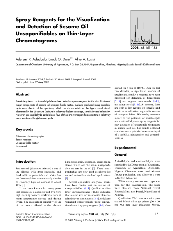 (PDF) Spray Reagents for the Visualization and Detection of Sesame Oil ...