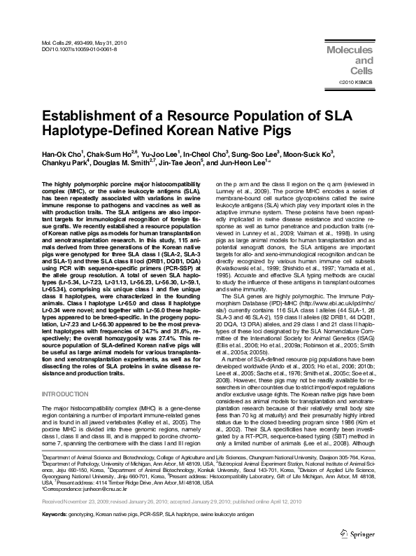 (PDF) Establishment of a resource population of SLA haplotype-defined ...