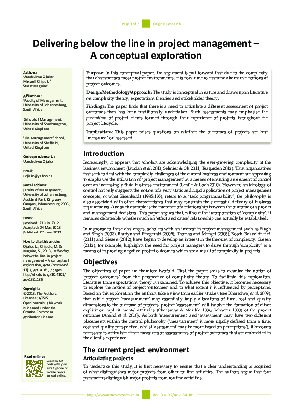 (PDF) Delivering below the line in project management – A conceptual ...