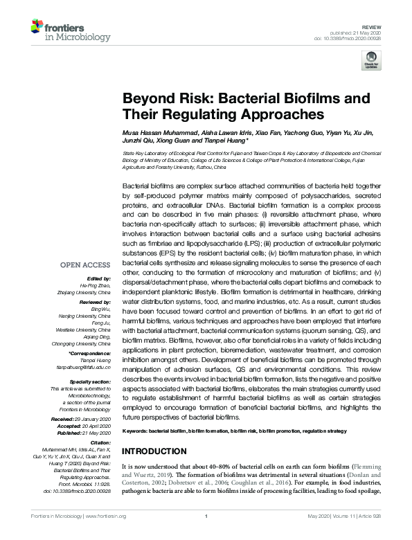 (PDF) Beyond Risk: Bacterial Biofilms and Their Regulating Approaches ...