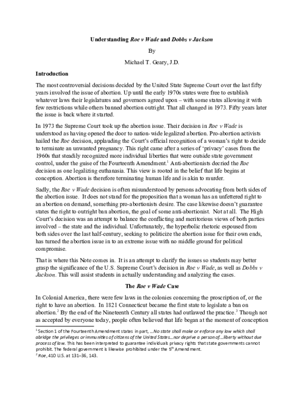 (DOC) Understanding Roe v Wade and Dobbs v Jackson