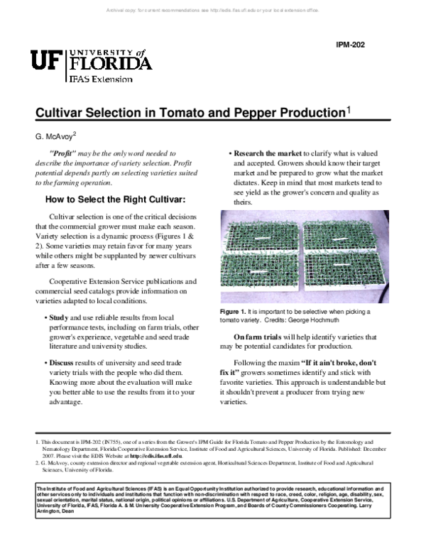 (PDF) Cultivar Selection in Tomato and Pepper Production | E. McAvoy ...