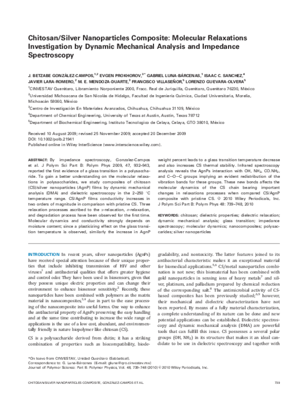 (PDF) Chitosan/silver nanoparticles composite: Molecular relaxations investigation by dynamic ...