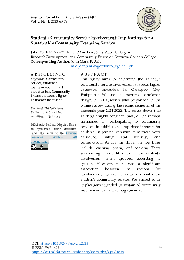 (PDF) Student’s Community Service Involvement: Implications for a ...