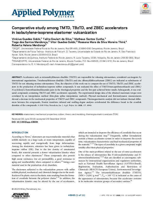 (PDF) Comparative study among TMTD, TBzTD, and ZBEC accelerators in ...