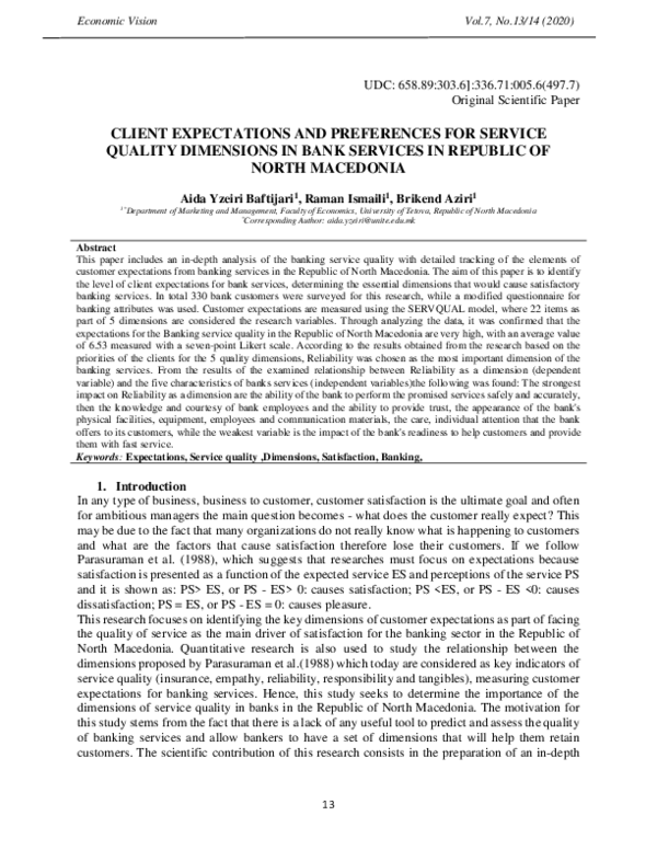 (PDF) Client Expectations and Preferences for Service Quality Dimensions in Bank Services in ...