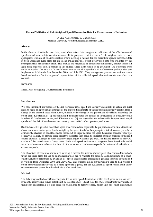 Pdf Use And Validation Of Risk Weighted Speed Observation Data For