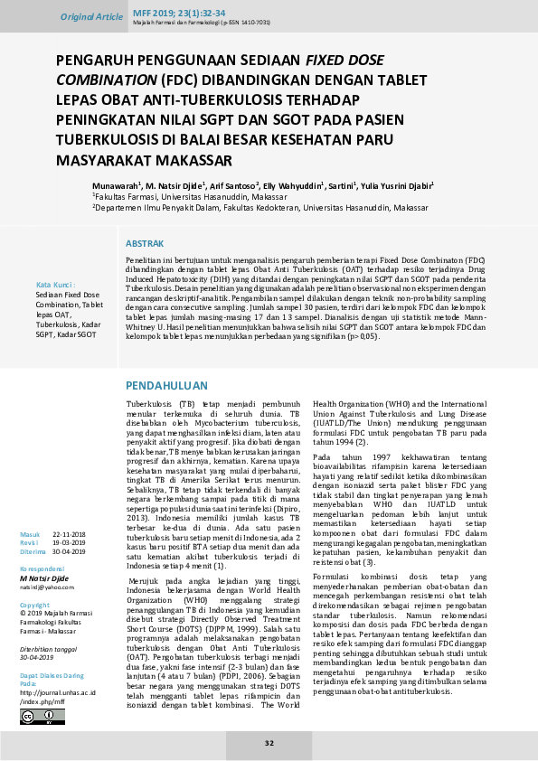 (PDF) Pengaruh Penggunaan Sediaan Fixed Dose Combination (FDC ...