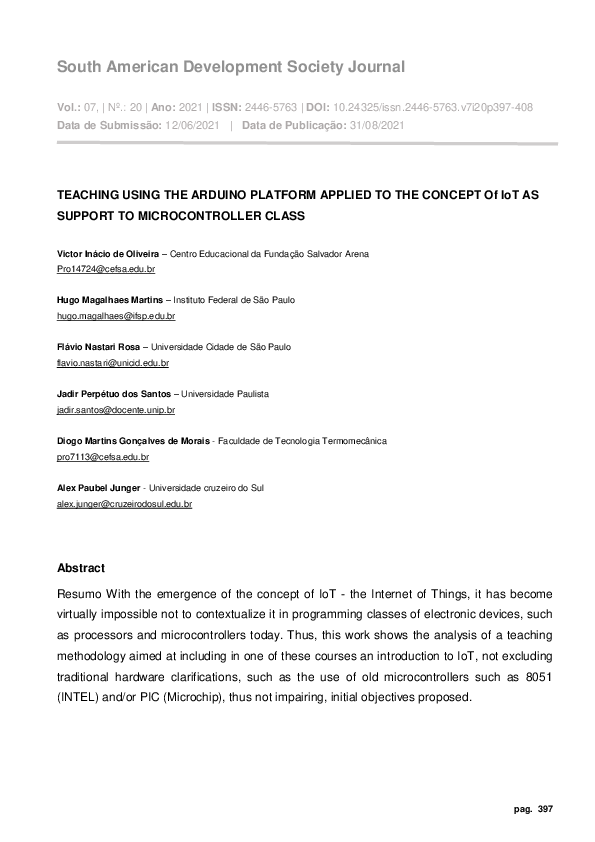 (PDF) TEACHING USING THE ARDUINO PLATFORM APPLIED TO THE CONCEPT Of IoT AS SUPPORT TO ...