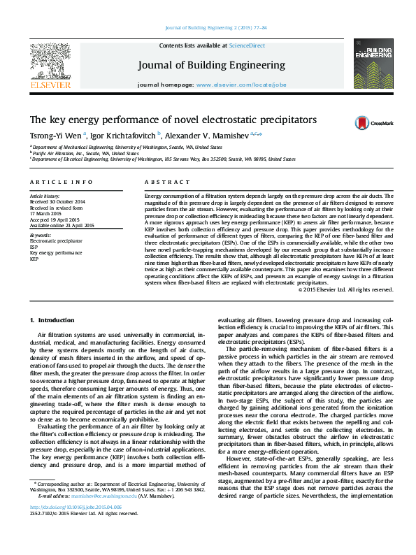 (PDF) The key energy performance of novel electrostatic precipitators