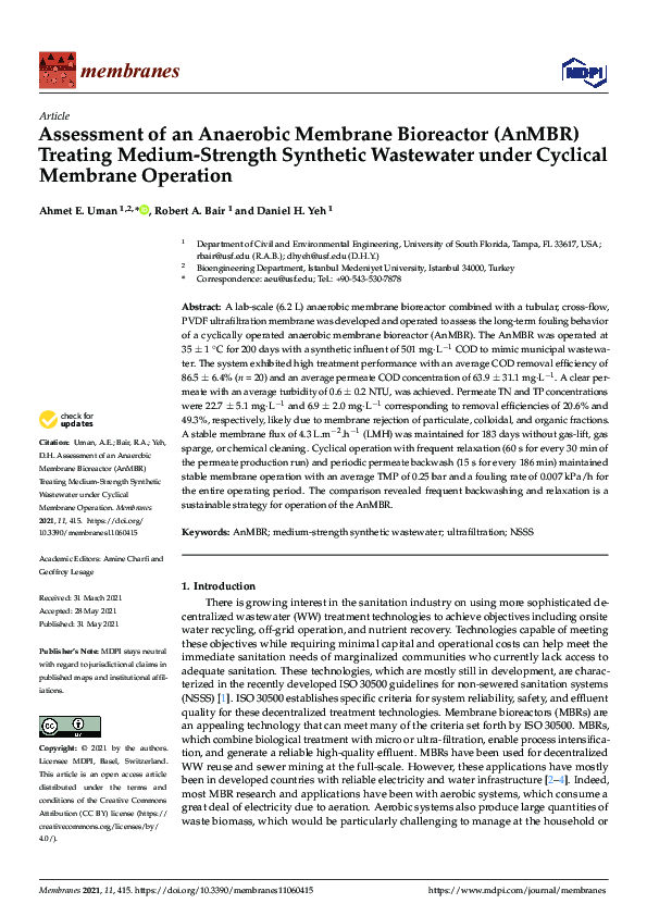 (PDF) Assessment of an Anaerobic Membrane Bioreactor (AnMBR) Treating ...