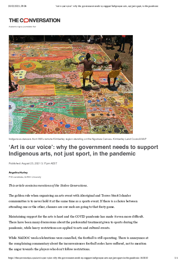 (PDF) 'Art is our voice' why the government needs to support Indigenous ...
