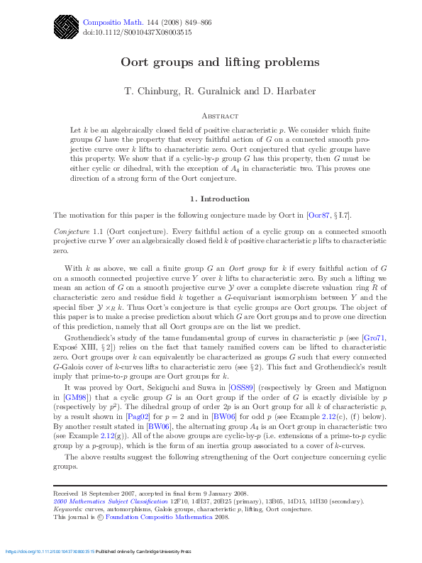 (PDF) Lifting Problems for Oort Groups