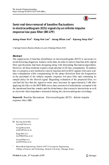 (PDF) Semi-real-time removal of baseline fluctuations in electrocardiogram (ECG) signals by an ...