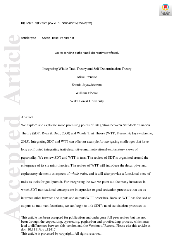 (PDF) Integrating whole trait theory and self-determination theory