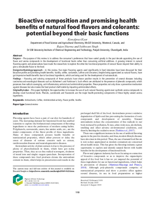 (PDF) Bioactive composition and promising health benefits of natural ...