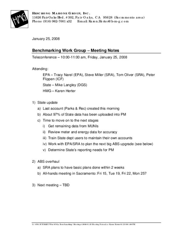 (PDF) Benchmarking Work Group - Meeting Notes | Sukhwant Singh ...