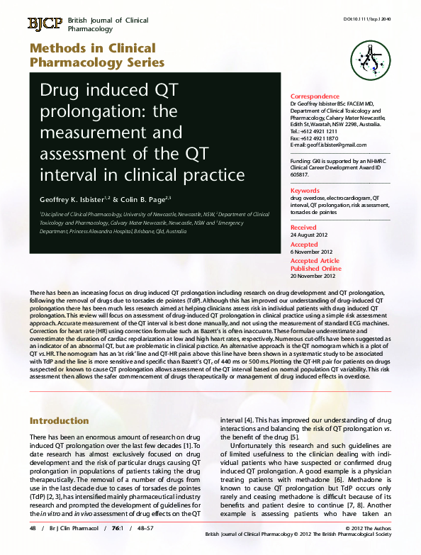 (PDF) Drug induced QT prolongation: the measurement and assessment of the QT interval in ...