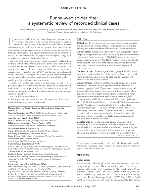 (PDF) Funnel‐web spider bite: a systematic review of recorded clinical ...