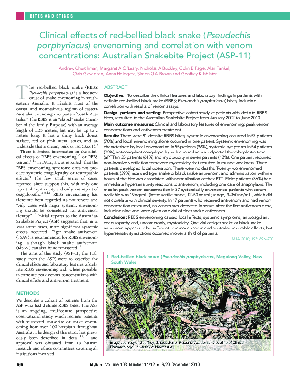 (PDF) Clinical effects of red‐bellied black snake ( Pseudechis ...