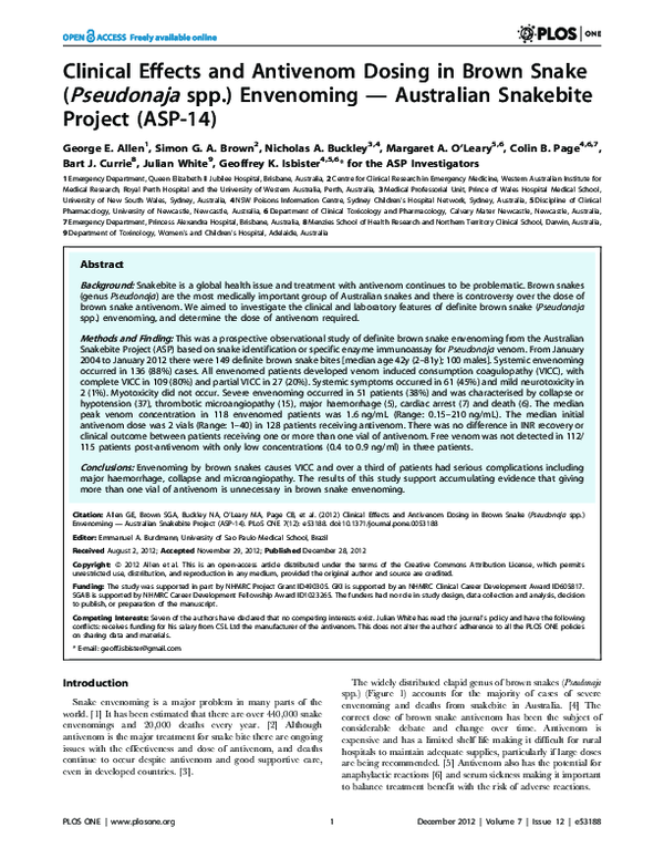 (PDF) Clinical Effects and Antivenom Dosing in Brown Snake (Pseudonaja ...