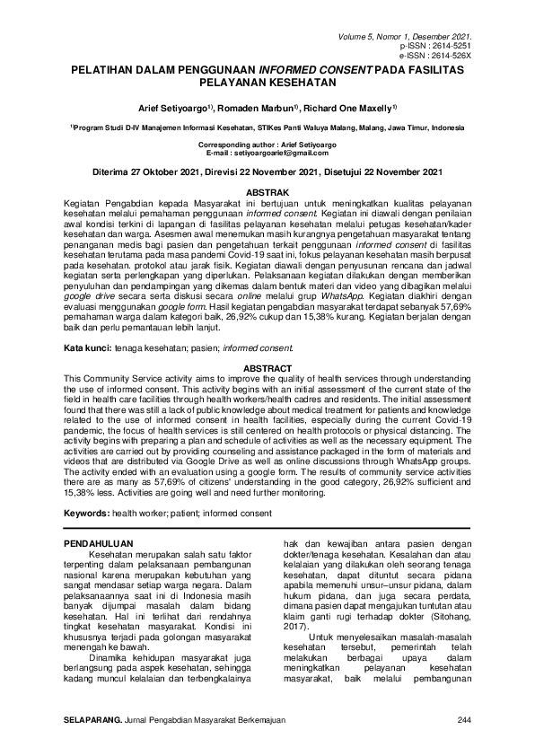 (PDF) Pelatihan Dalam Penggunaan Informed Consent Pada Fasilitas ...