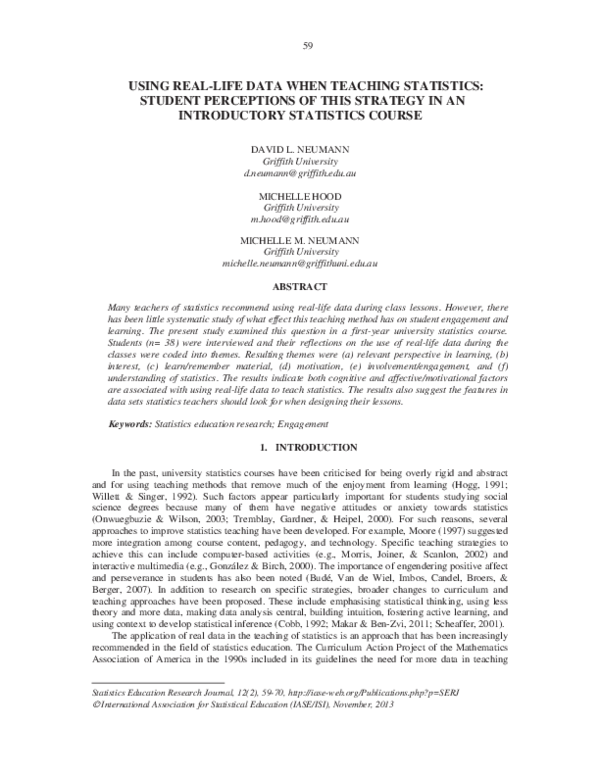 (PDF) Using Real-Life Data When Teaching Statistics: Student ...