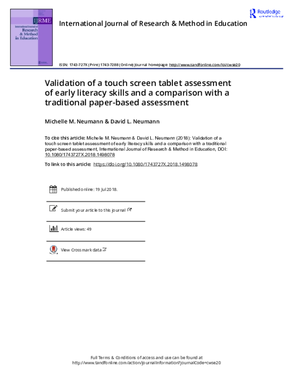 (PDF) Validation of a touch screen tablet assessment of early literacy ...