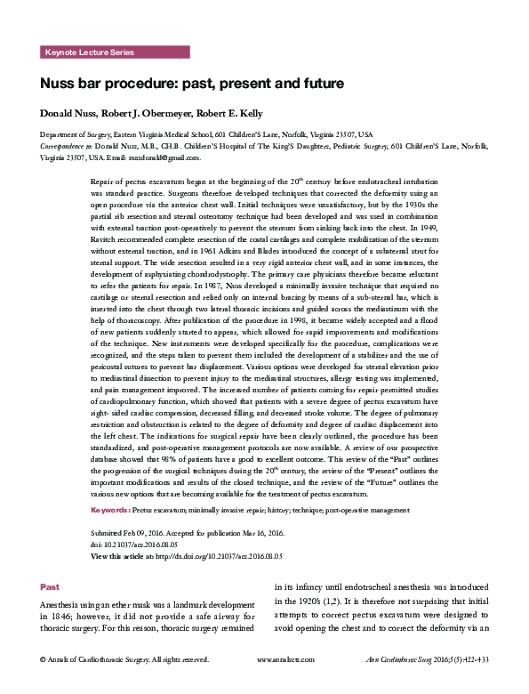 (PDF) Nuss bar procedure: past, present and future