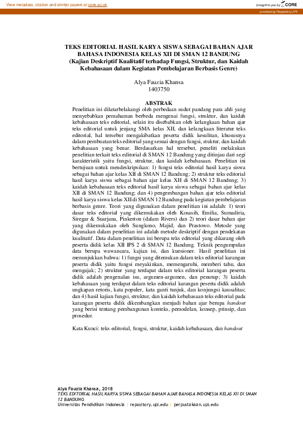 (PDF) TEKS EDITORIAL HASIL KARYA SISWA SEBAGAI BAHAN AJAR BAHASA INDONESIA KELAS XII DI SMAN 12 ...