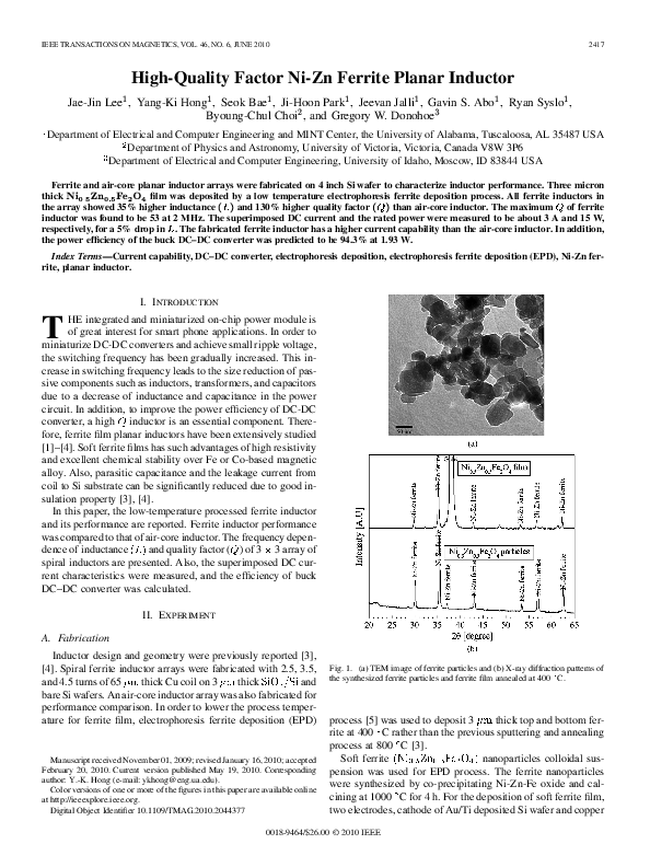 (PDF) High-Quality Factor Ni-Zn Ferrite Planar Inductor