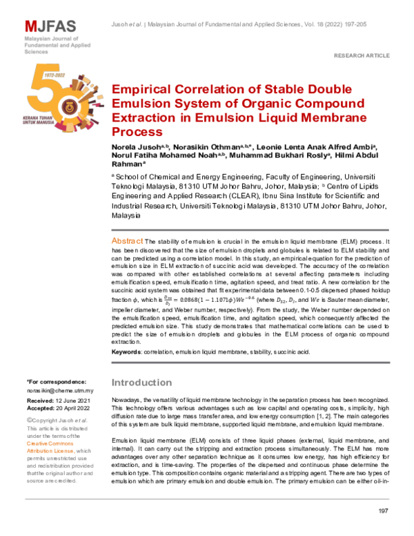 (PDF) Empirical correlation of stable double emulsion system of organic ...