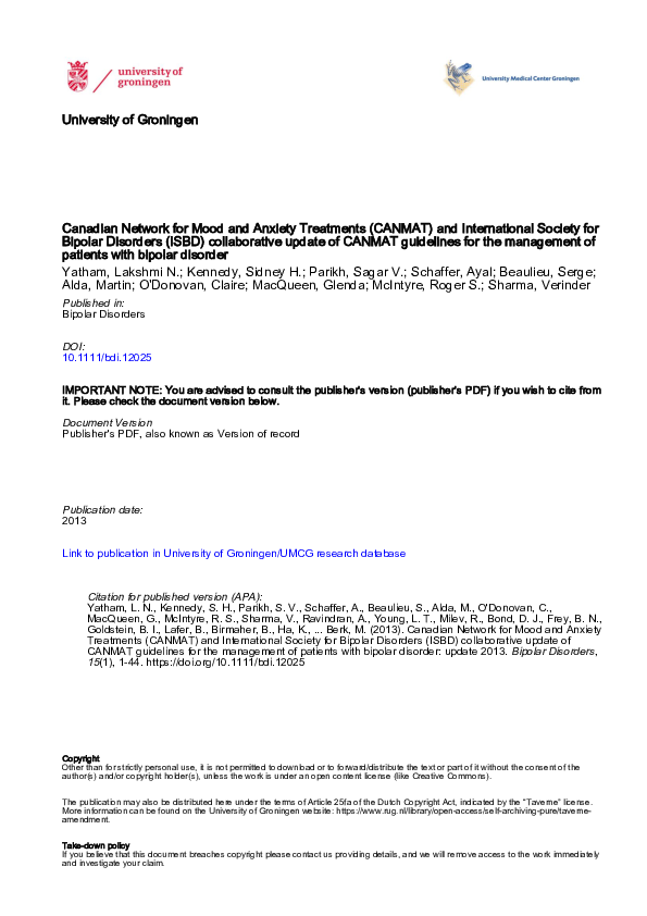 (PDF) Canadian Network for Mood and Anxiety Treatments (CANMAT) and ...