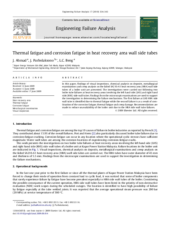 (PDF) Thermal fatigue and corrosion fatigue in heat recovery area wall ...