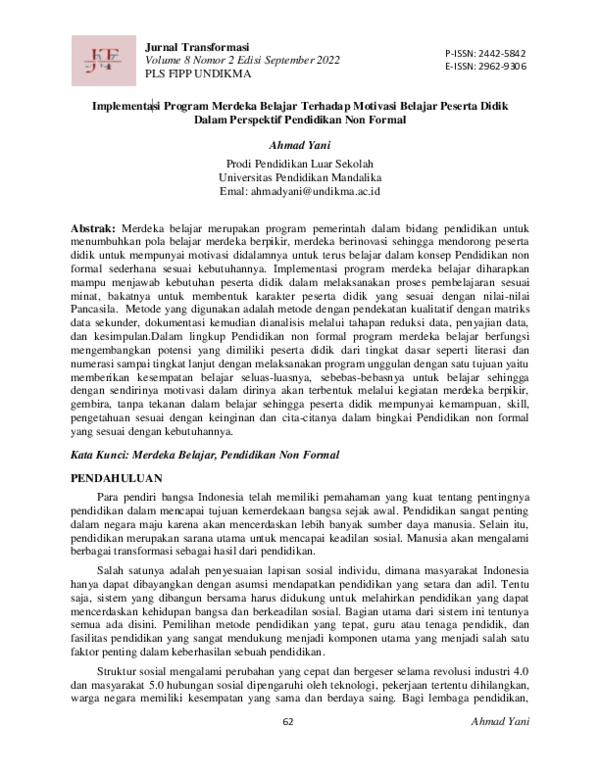 (PDF) Implementasi Program Merdeka Belajar Terhadap Motivasi Belajar Peserta Didik Dalam ...