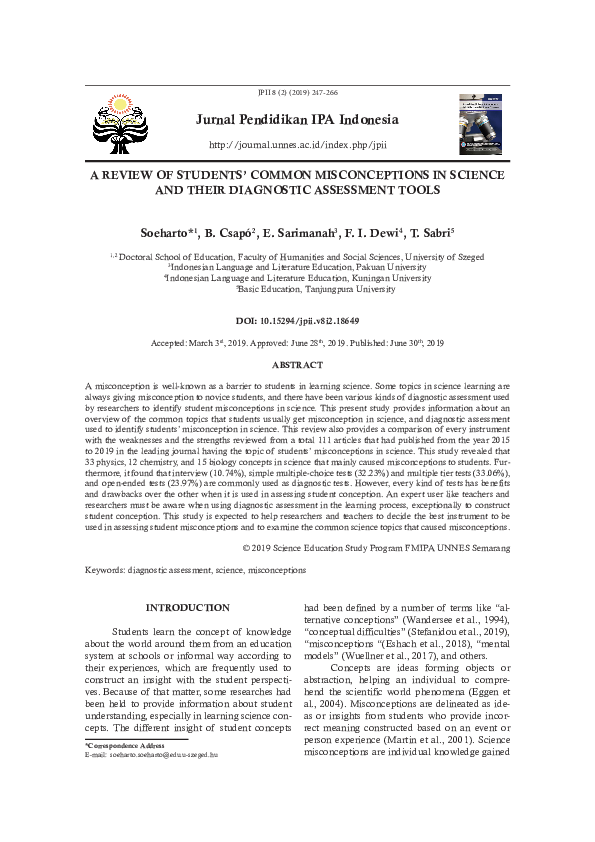 (PDF) A Review of Students’ Common Misconceptions in Science and Their ...