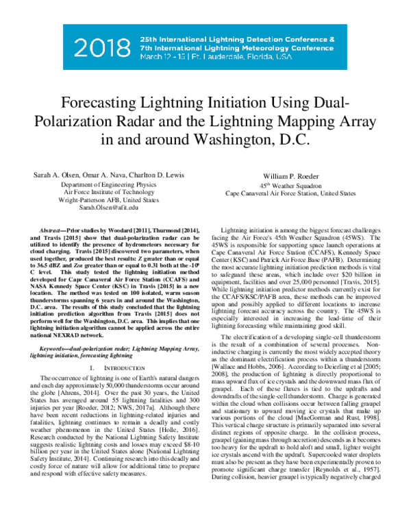 Pdf Forecasting Lightning Initiation Using Dual Polarization Radar And The Lightning Mapping