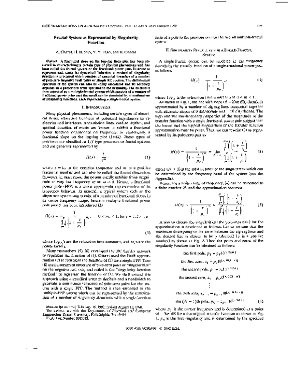 (PDF) Fractal system as represented by singularity function
