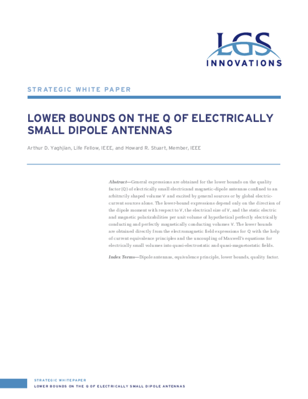 (PDF) Lower Bounds on the Q of Electrically Small Dipole Antennas