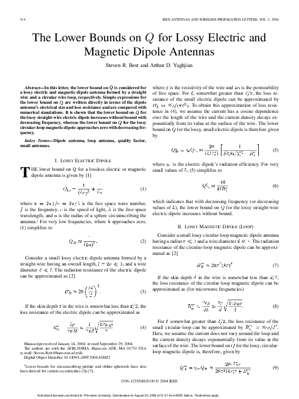 (PDF) The lower bounds on Q for lossy electric and magnetic dipole ...