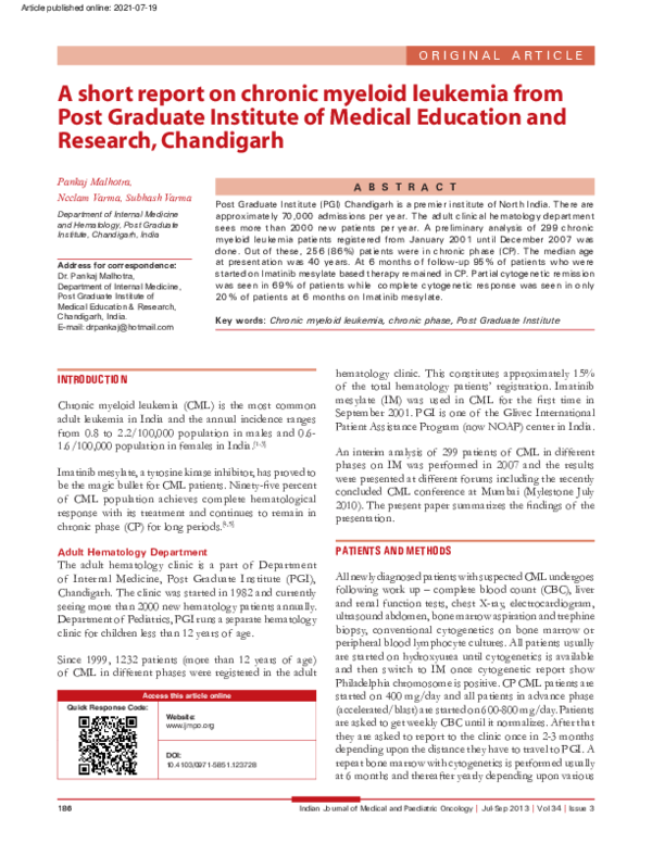 (PDF) A short report on chronic myeloid leukemia from Post Graduate ...