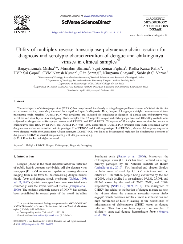 (PDF) Utility of multiplex reverse transcriptase-polymerase chain reaction for diagnosis and ...
