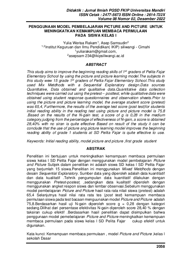 (PDF) PENGGUNAAN MODEL PEMBELAJARAN PICTURE AND PICTURE UNTUK ...