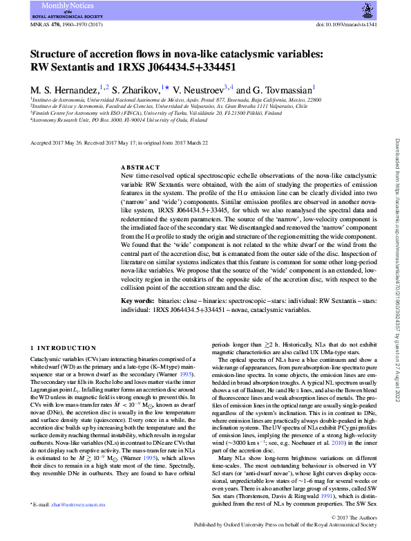 (PDF) Structure of accretion flows in nova-like cataclysmic variables ...