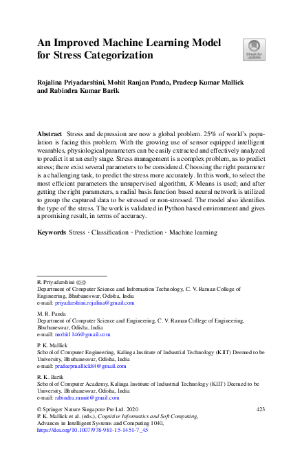 Pdf An Improved Machine Learning Model For Stress Categorization