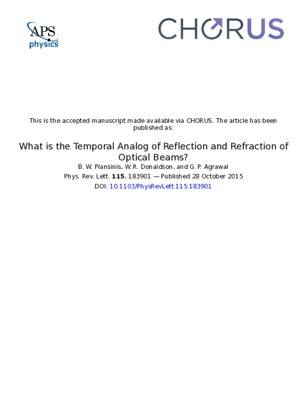 Pdf What Is The Temporal Analog Of Reflection And Refraction Of Optical Beams