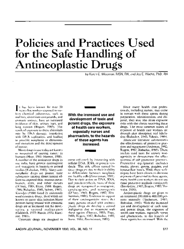 (PDF) Policies and Practices Used for the Safe Handling of ...