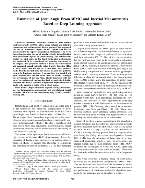 (PDF) Estimation of Joint Angle From sEMG and Inertial Measurements Based on Deep Learning Approach